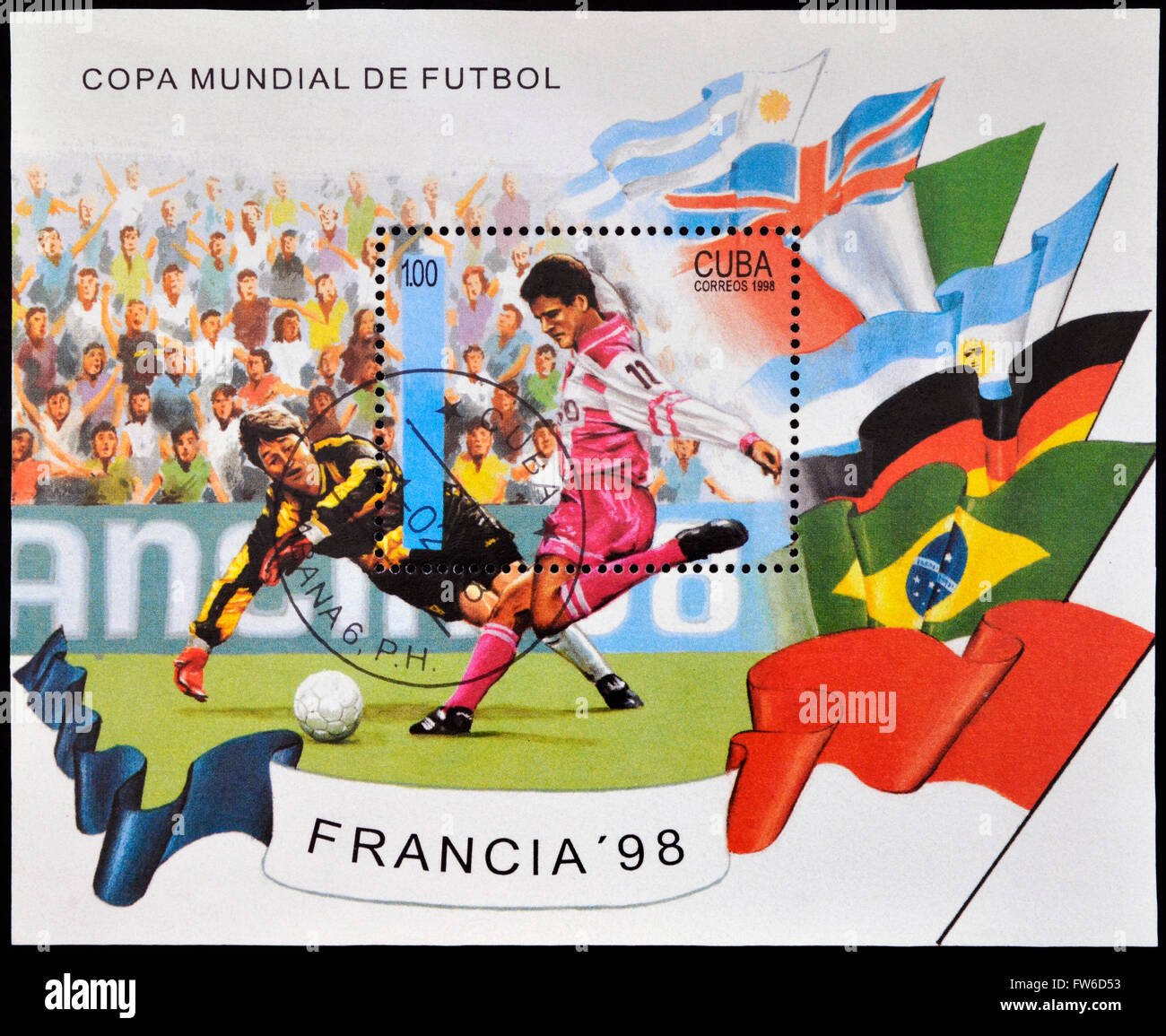 CUBA - CIRCA 1998: A stamp printed in cuba dedicated to Football World ...