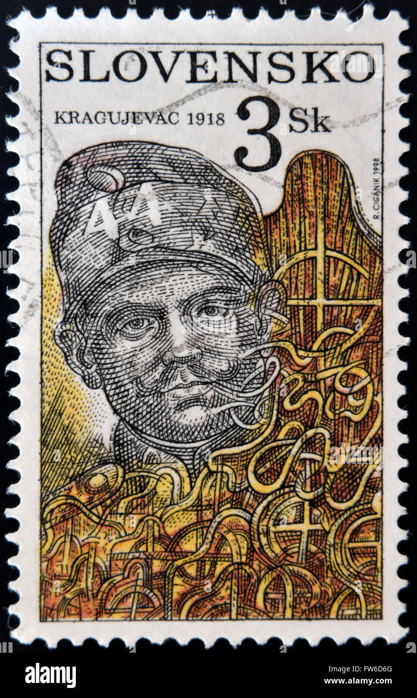 SLOVAKIA - CIRCA 1998: A stamp printed in Slovakia shows Kragujevac ...