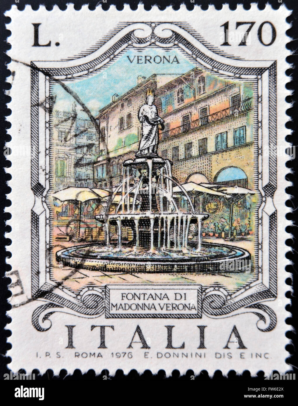 ITALY - CIRCA 1976: a stamp printed in Italy shows Madonna Fountain ...