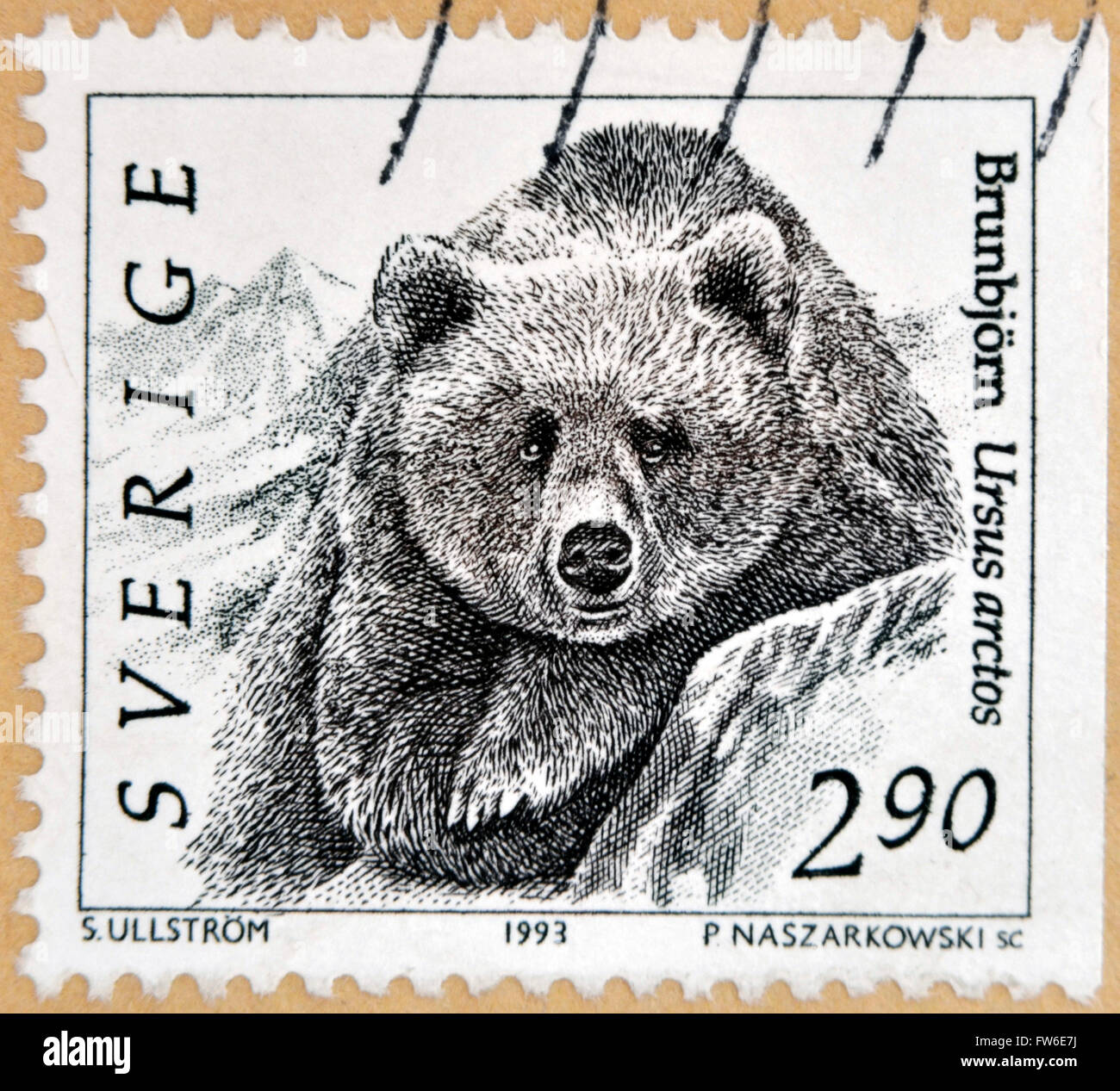 SWEDEN - CIRCA 1993: A stamp printed in Sweden shows Grizzly Bear ...