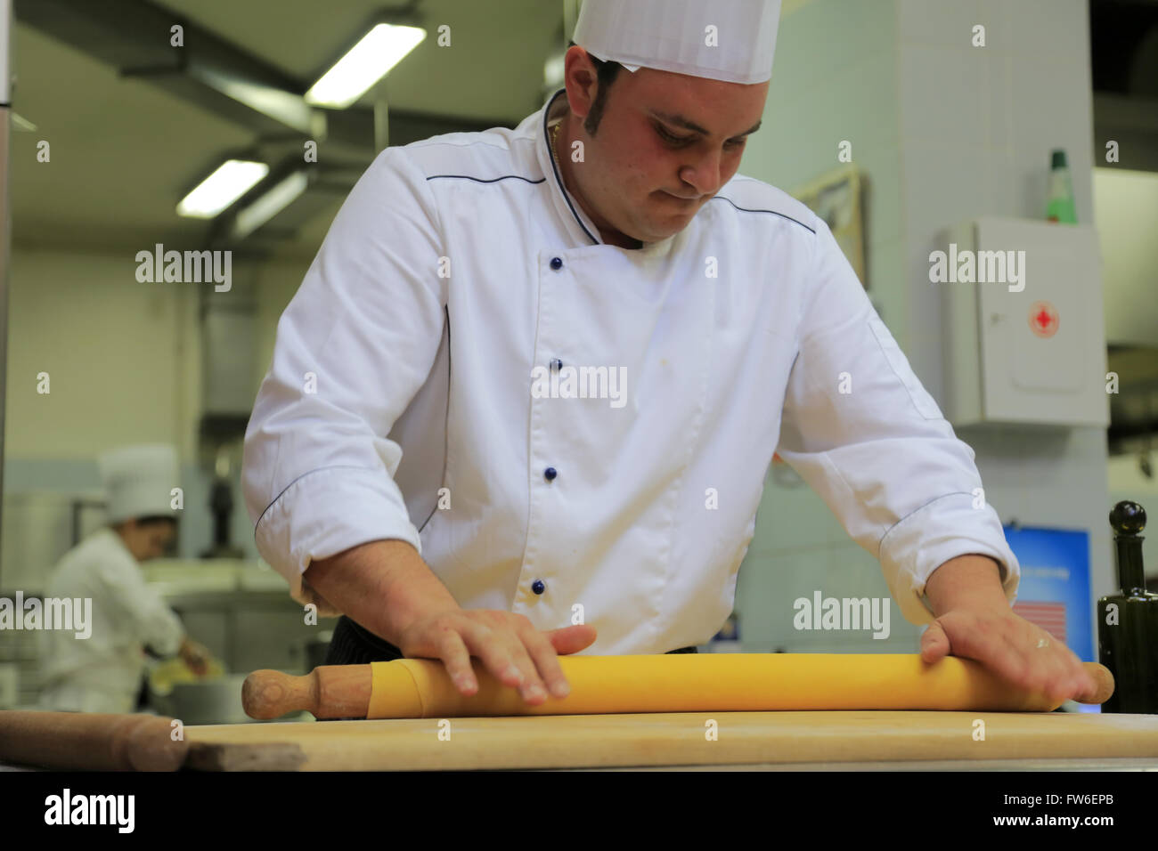 A chef making fresh pasta in kitchen,Gubbio,Umbria,Italy Stock Photo ...