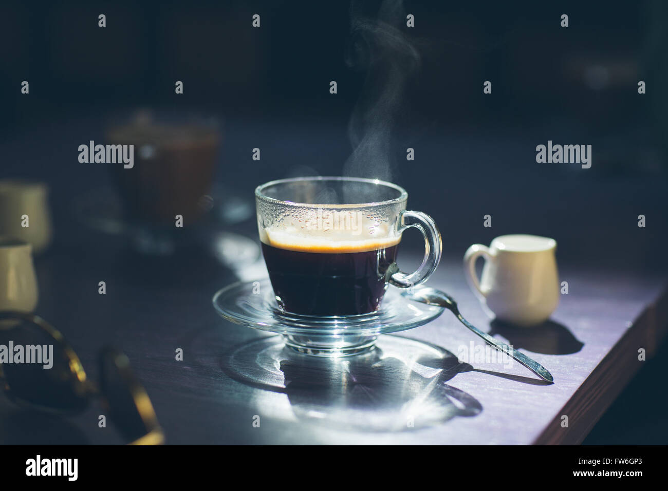 cup of hot coffee on the table Stock Photo - Alamy