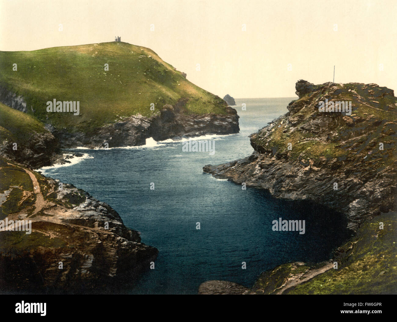 Entrance to Harbor, Boscastle, Cornwall, England, Photochrome Print ...