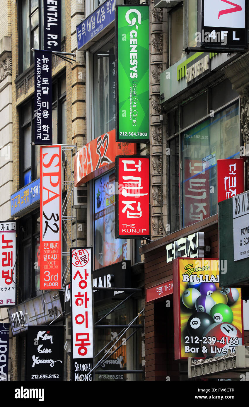 Koreatown business signs, Midtown Manhattan, New York City, USA Stock ...