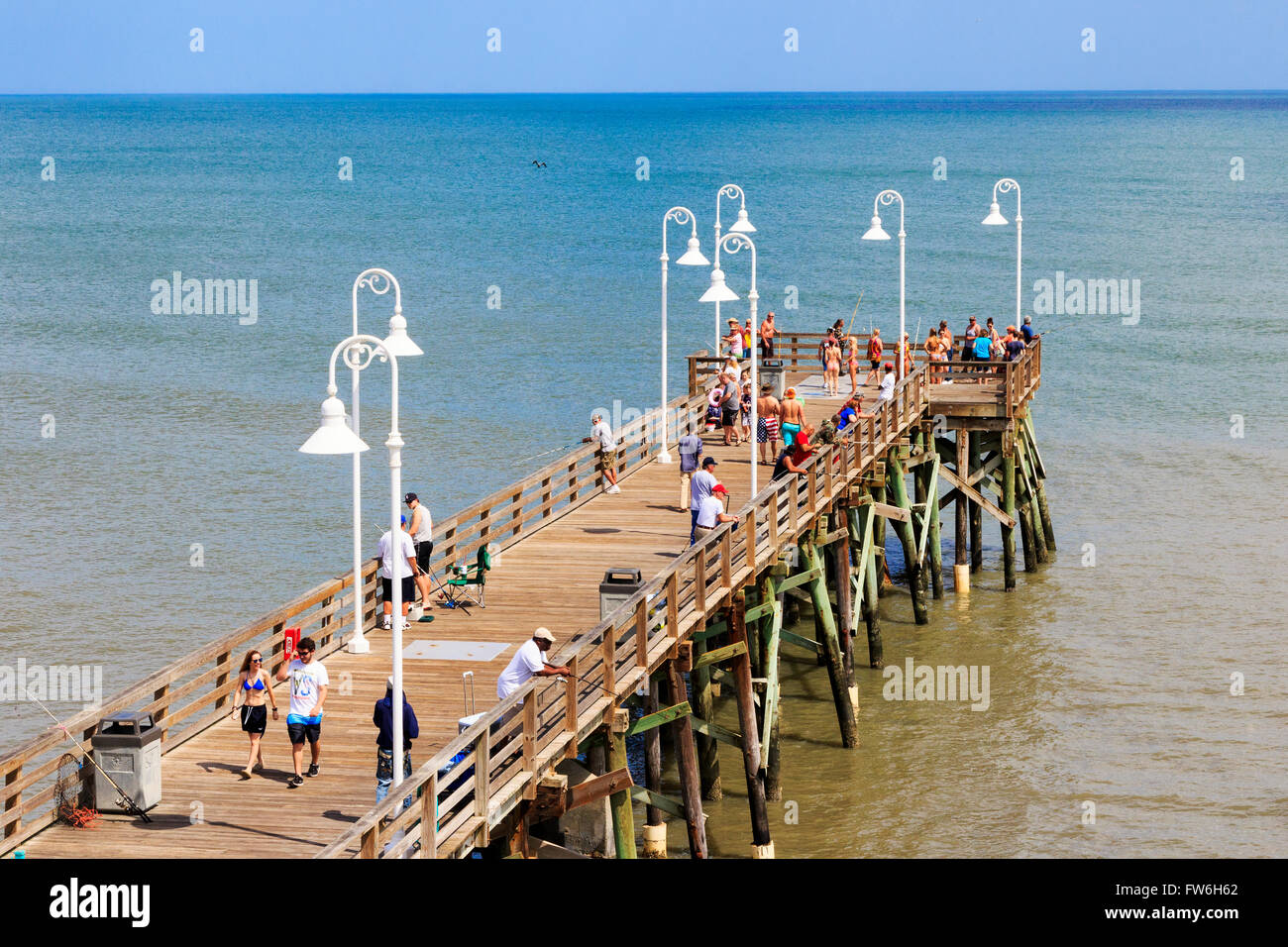 Wooden pier at Daytona Beach, Florida, USA, traditional design, used ...