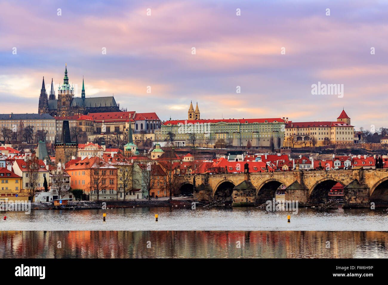 Panoramic view of Prague castle (Czech: Prazsky hrad) and Charles ...