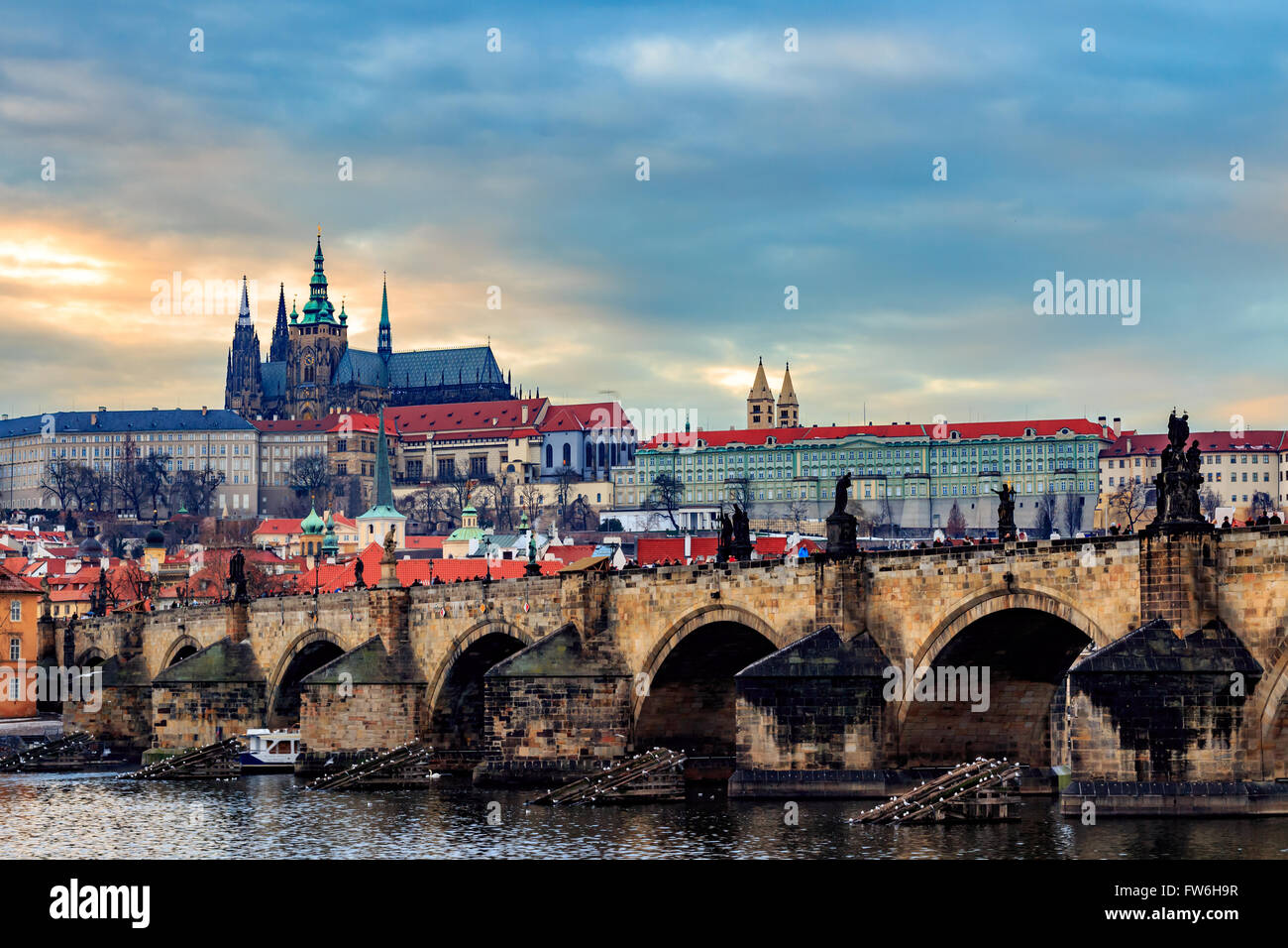Panoramic view of Prague castle (Czech: Prazsky hrad) and Charles ...
