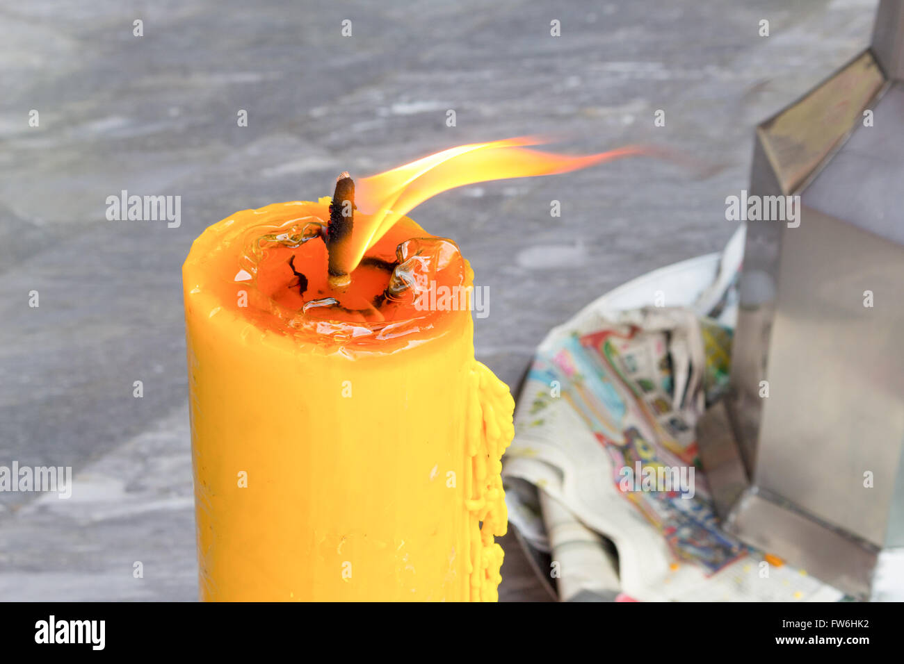 Closeup Big Chinese candles yellow in temple Stock Photo - Alamy