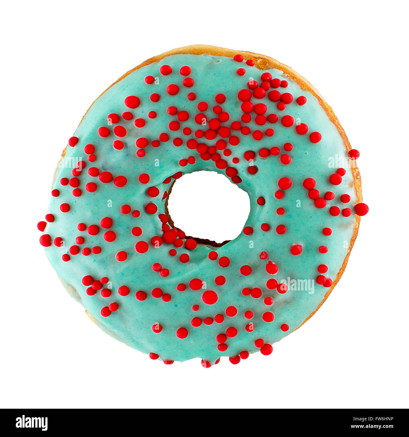 Blue donut sprinkled with red balls Stock Photo - Alamy