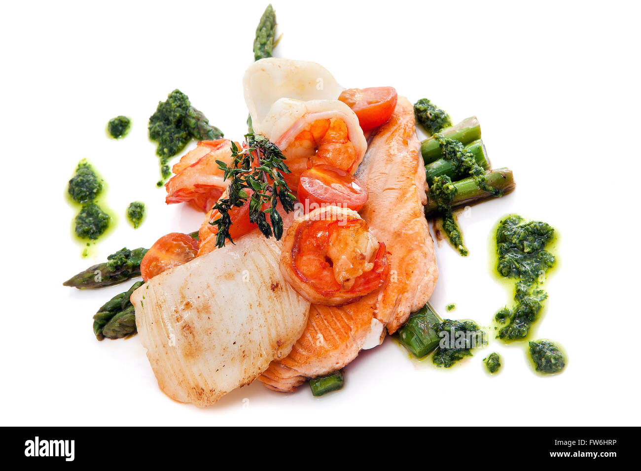 Green asparagus salad fish Cut Out Stock Images & Pictures - Alamy