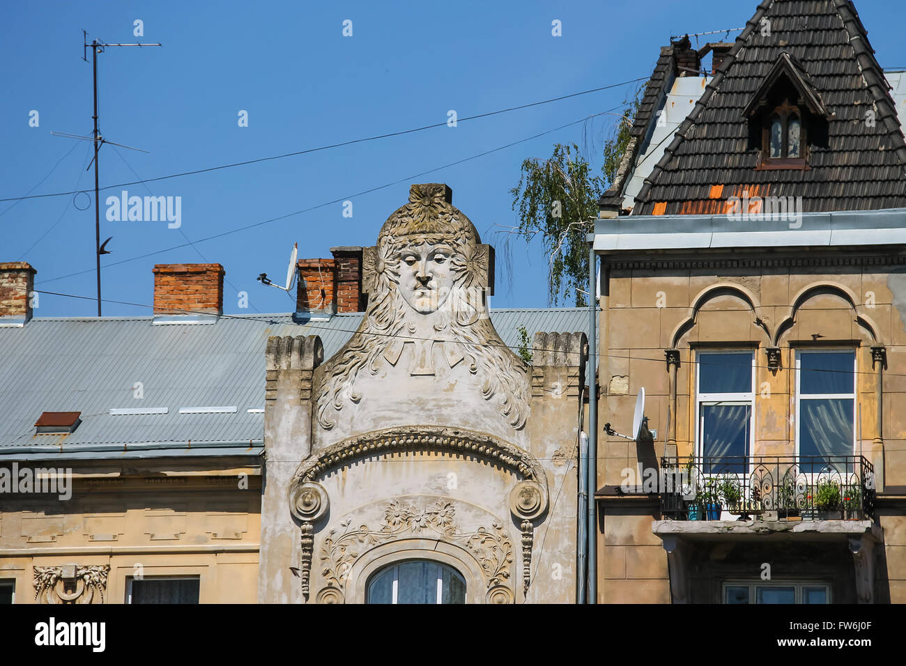 Facade of old buildings in the historical city centre. Lviv, Ukraine ...