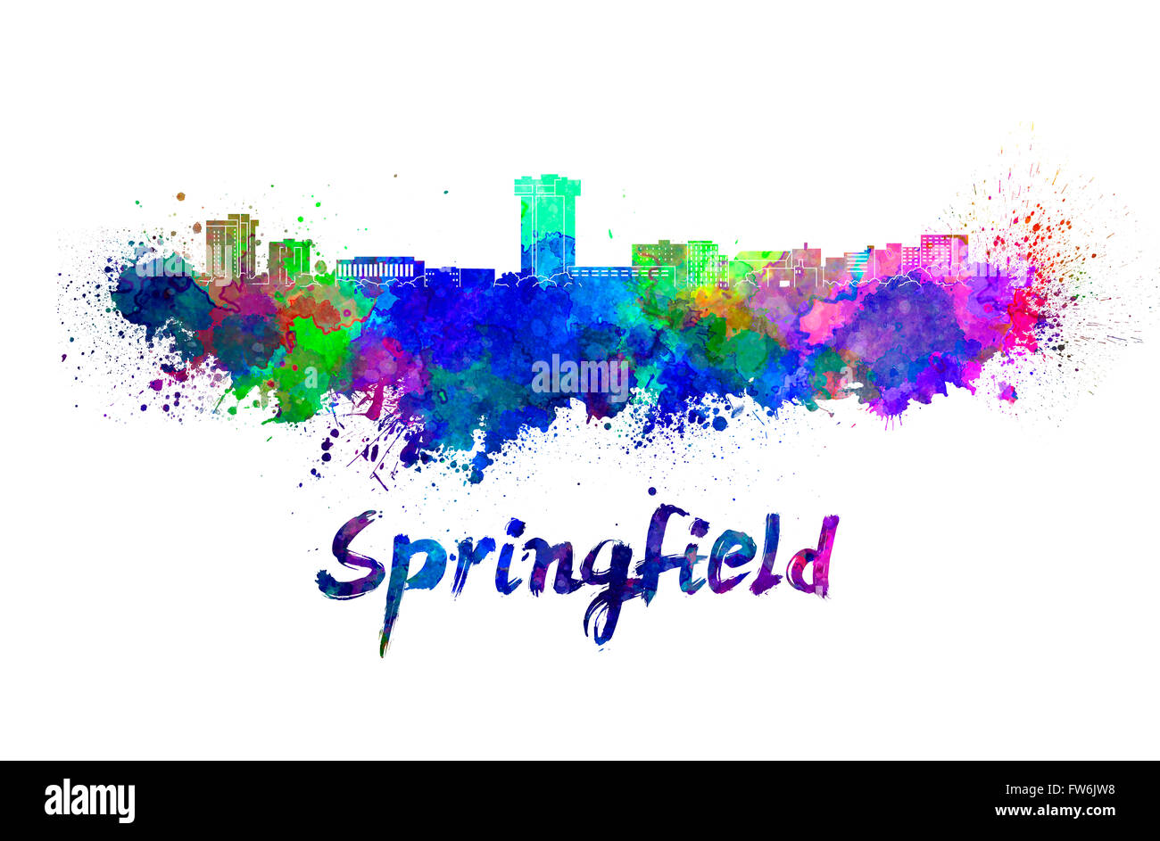 Springfield MO skyline in watercolor splatters with clipping path Stock ...