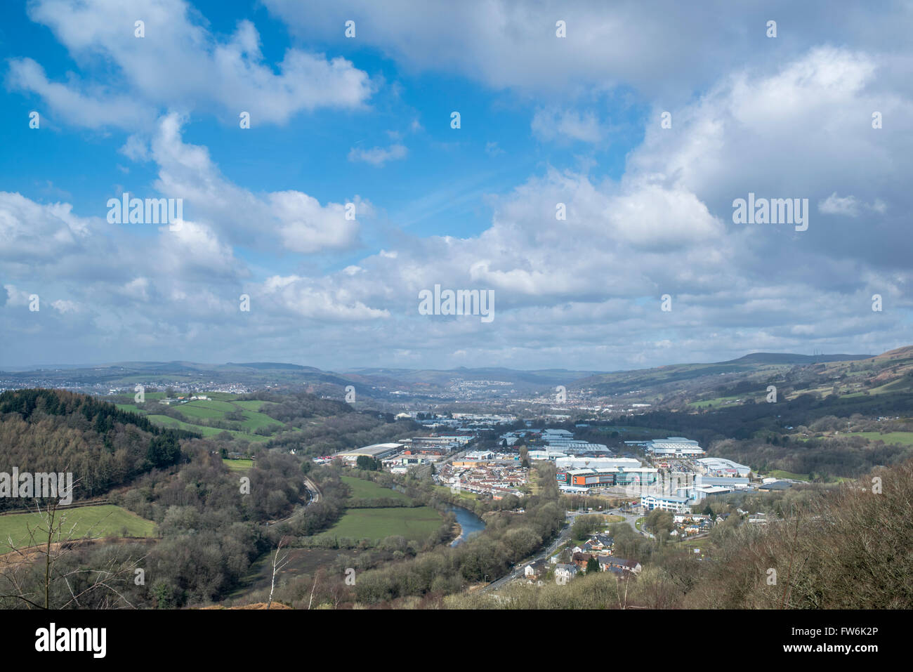 Industrial and shopping units in the Taff Valley, near Nantgarw Stock ...