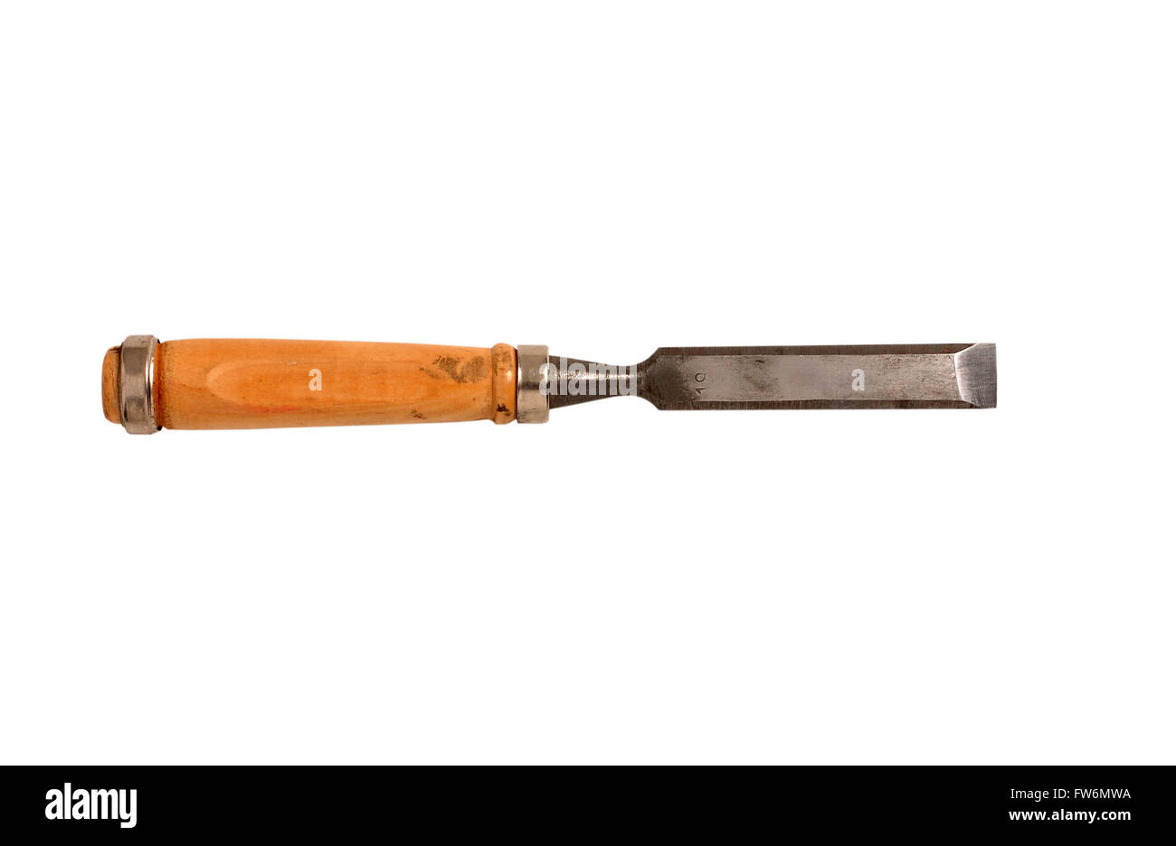 old wood chisel on a white background cutout Stock Photo - Alamy