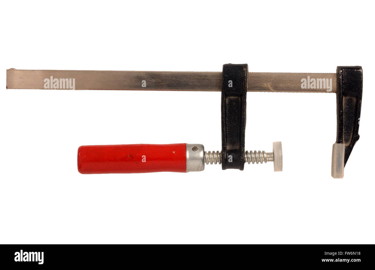 bar clamp T clamp with red handle on a white background cutout Stock ...