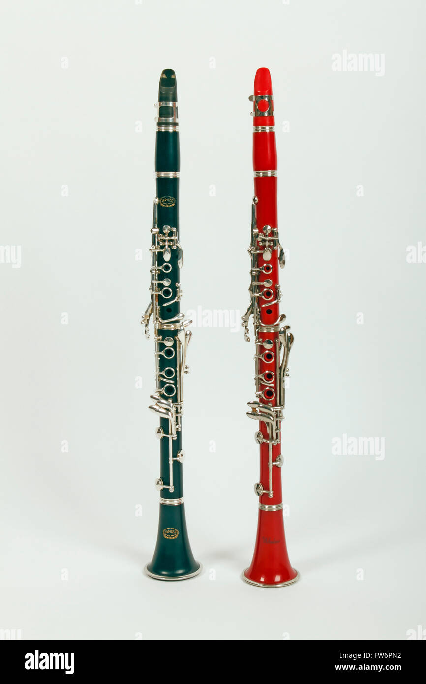 Red B flat clarinet, made by Windsor, and Black B flat clarinet made by ...