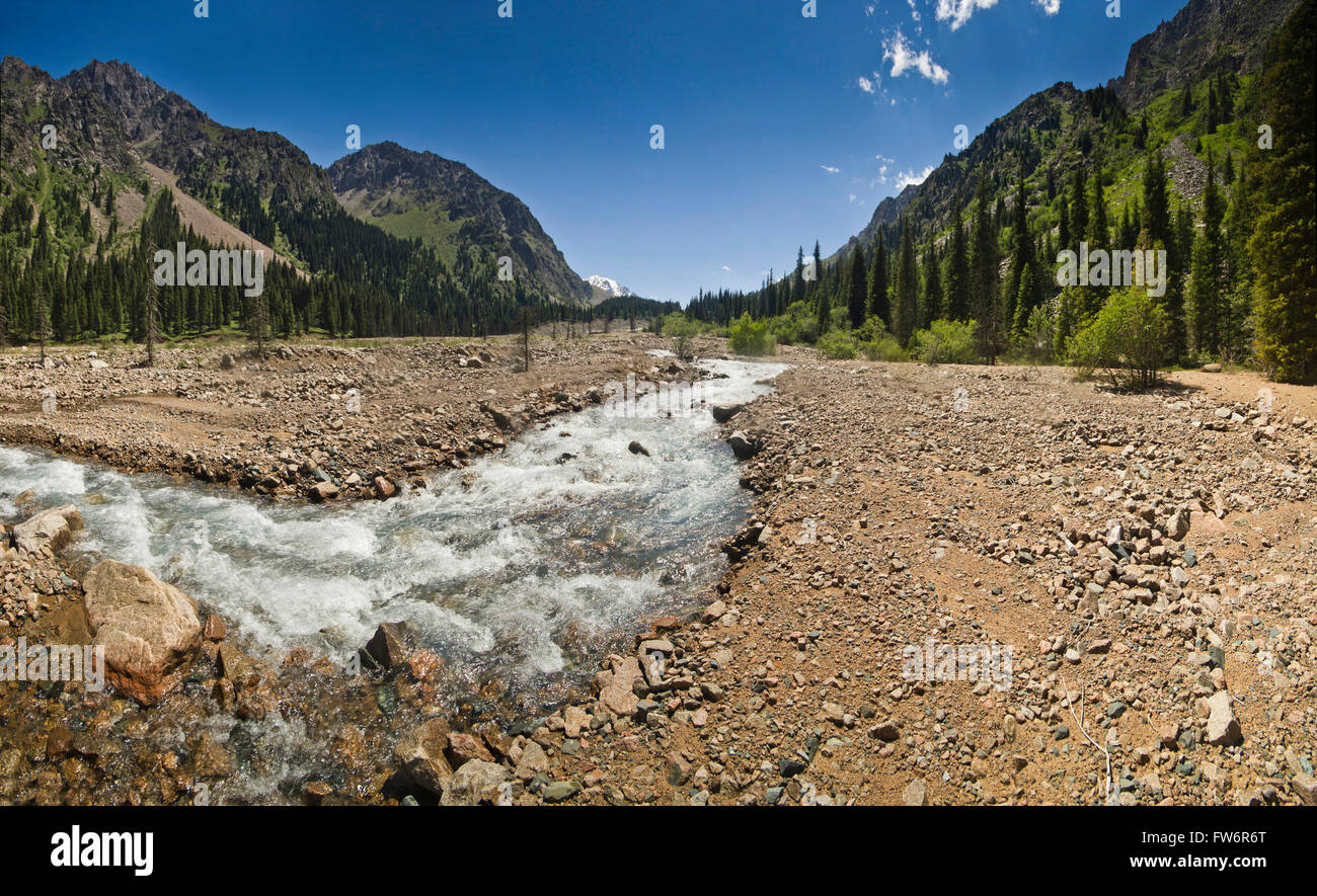 blue mountain river surrounded by high snowy peaks Stock Photo - Alamy
