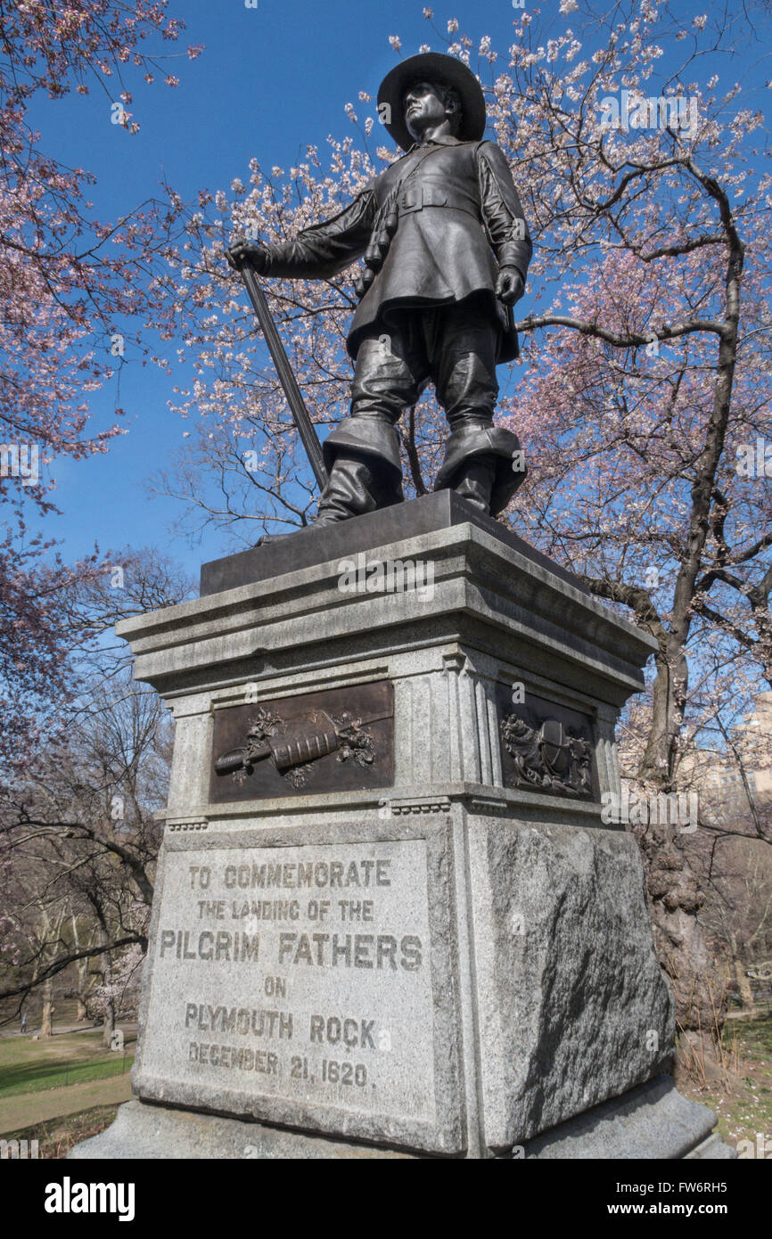 The Pilgrim Statue, Pilgrim Hill, Central Park, NYC Stock Photo - Alamy