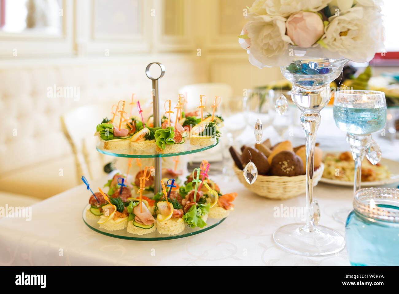 The banquet table with restaurant serving before a wedding banquet ...