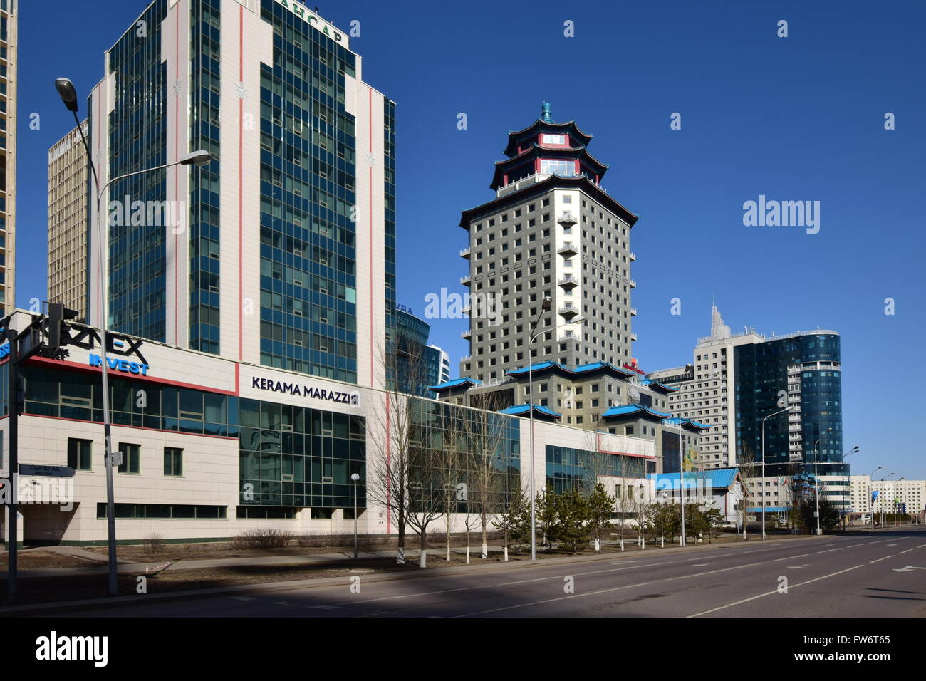 A street view with modern buildings in Astana, capital of Kazakhstan ...