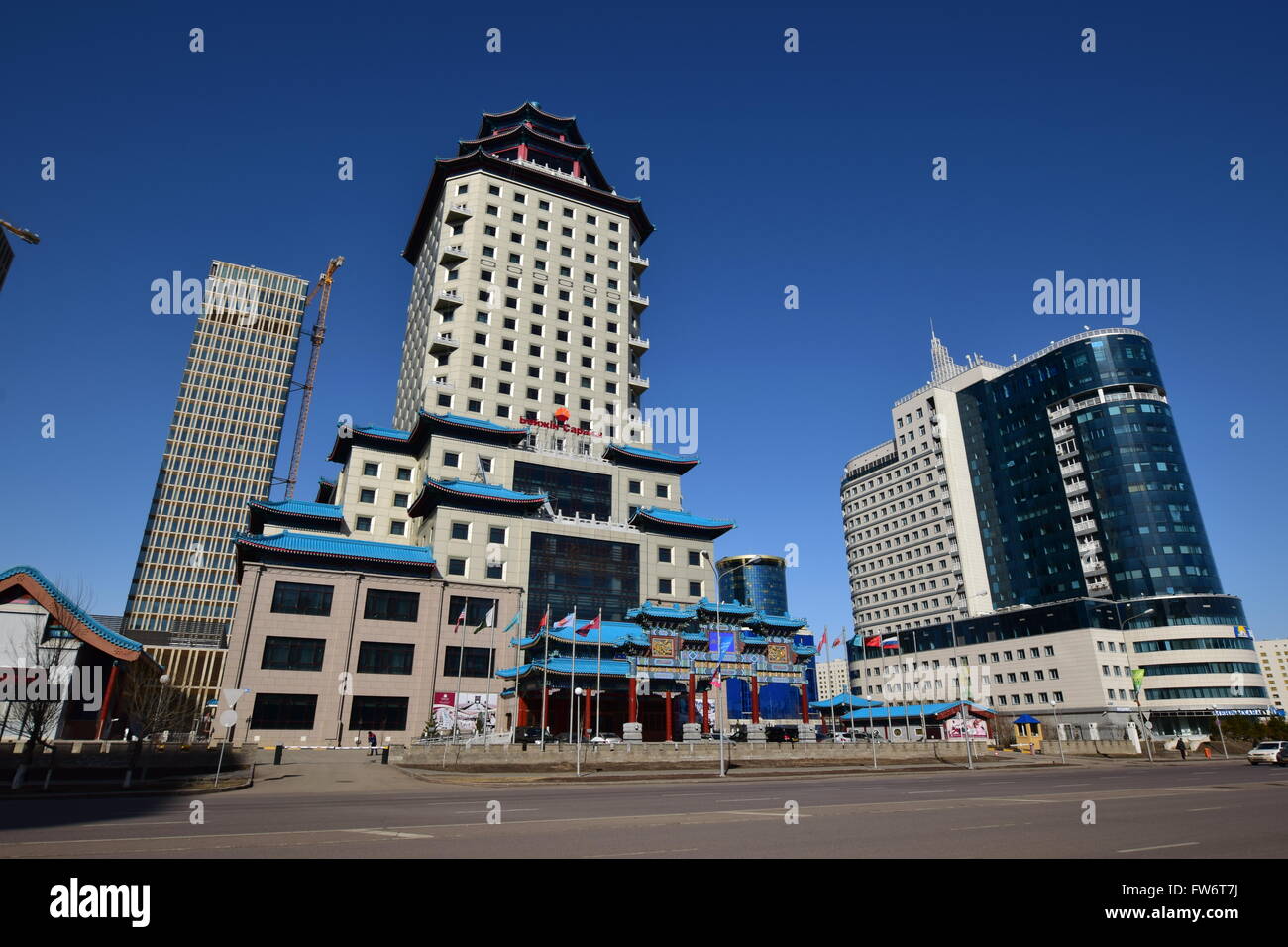 A street view with modern buildings in Astana, capital of Kazakhstan ...