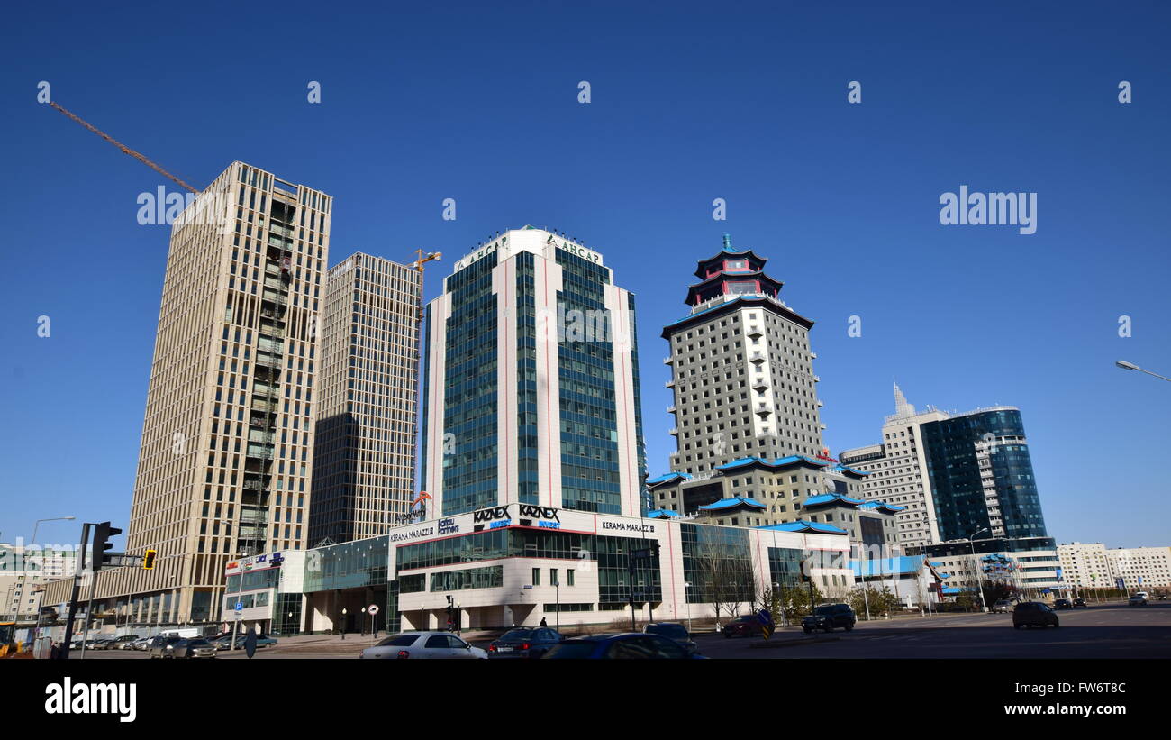 A street view with modern buildings in Astana, capital of Kazakhstan ...