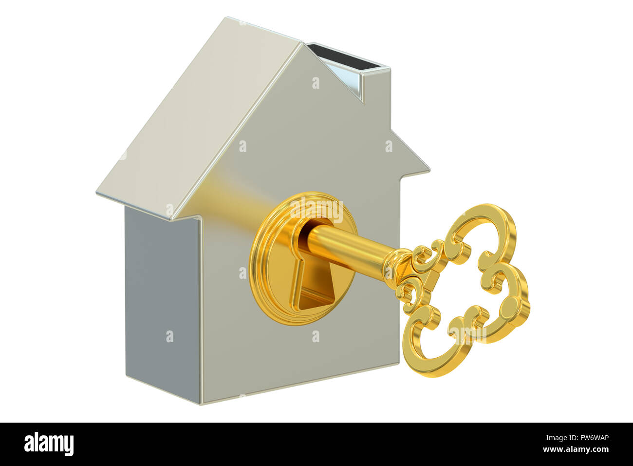 Home with key, 3D rendering isolated on white background Stock Photo ...