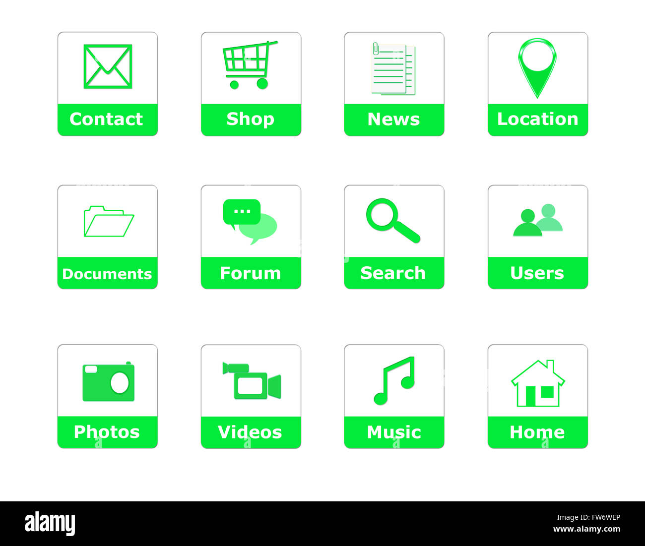 Buttons for website menu in green color Stock Photo - Alamy