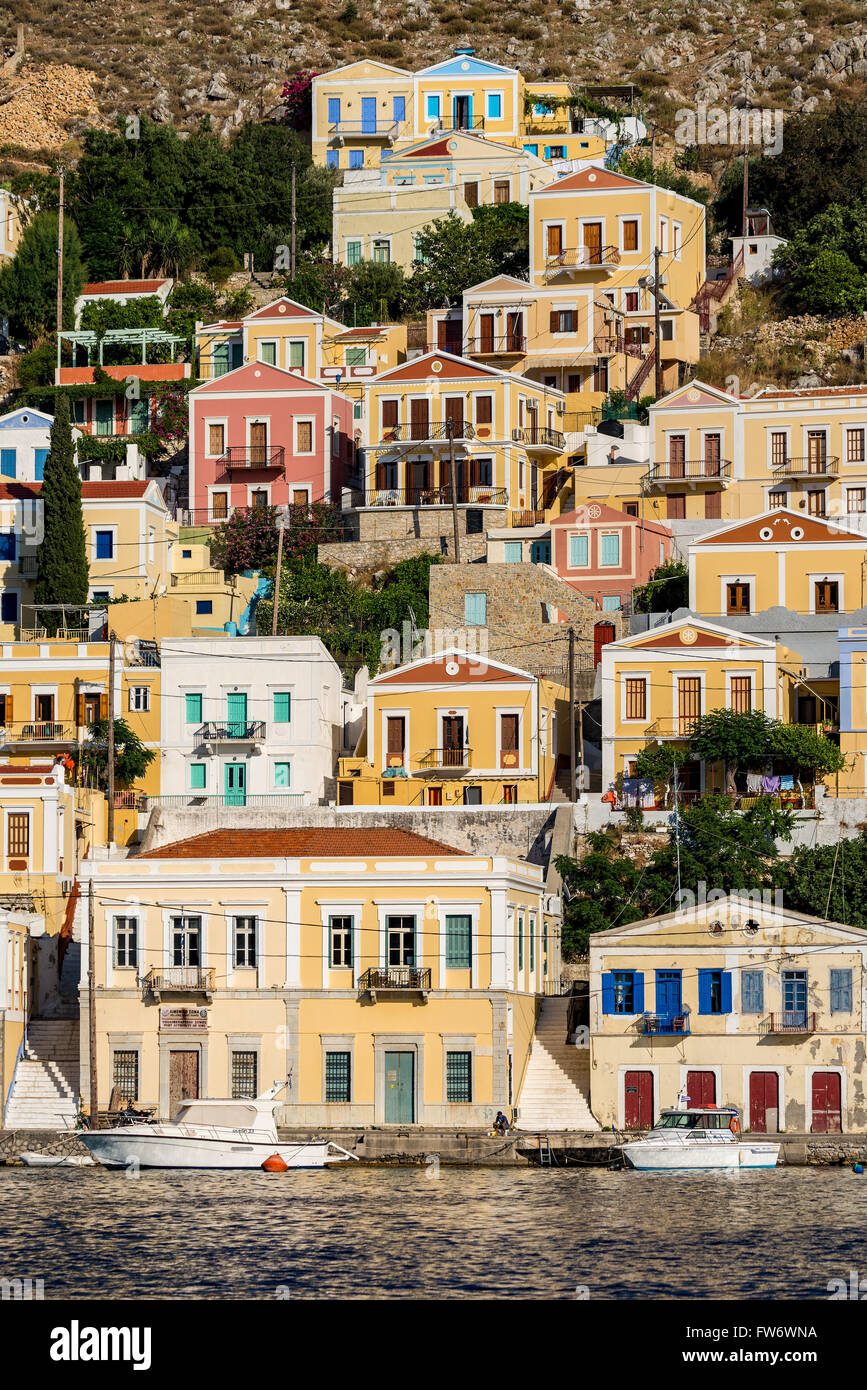 Colorful traditional architectural houses in Greek island of Symi Stock ...
