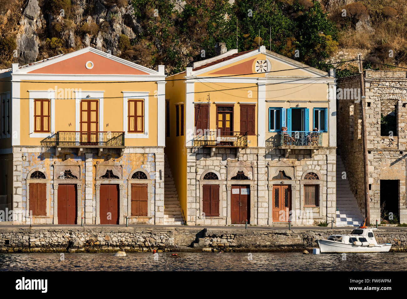Traditional architectural houses in Greek island of Symi Stock Photo ...