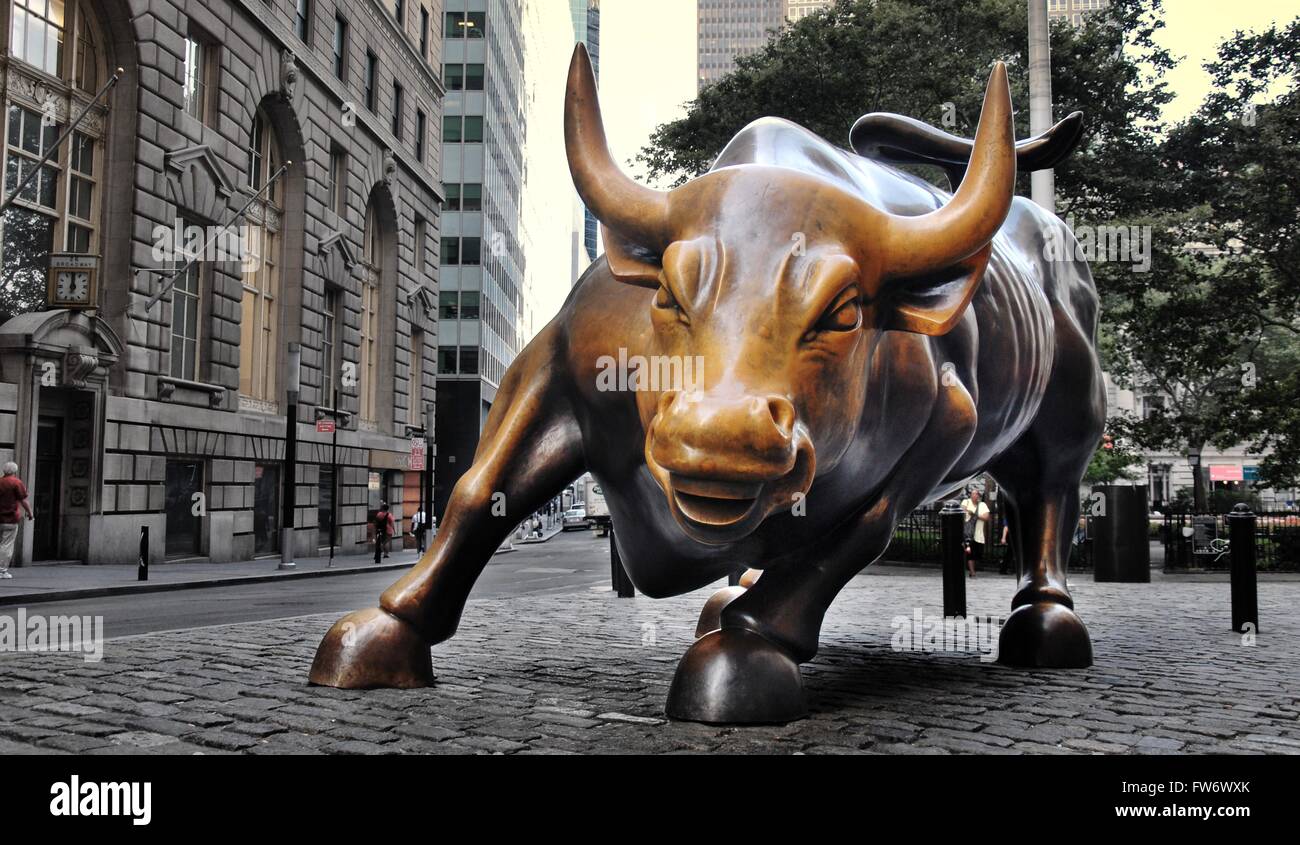 The Charging Bull sculpture, which is sometimes referred to as the Wall Street Bull or the ...
