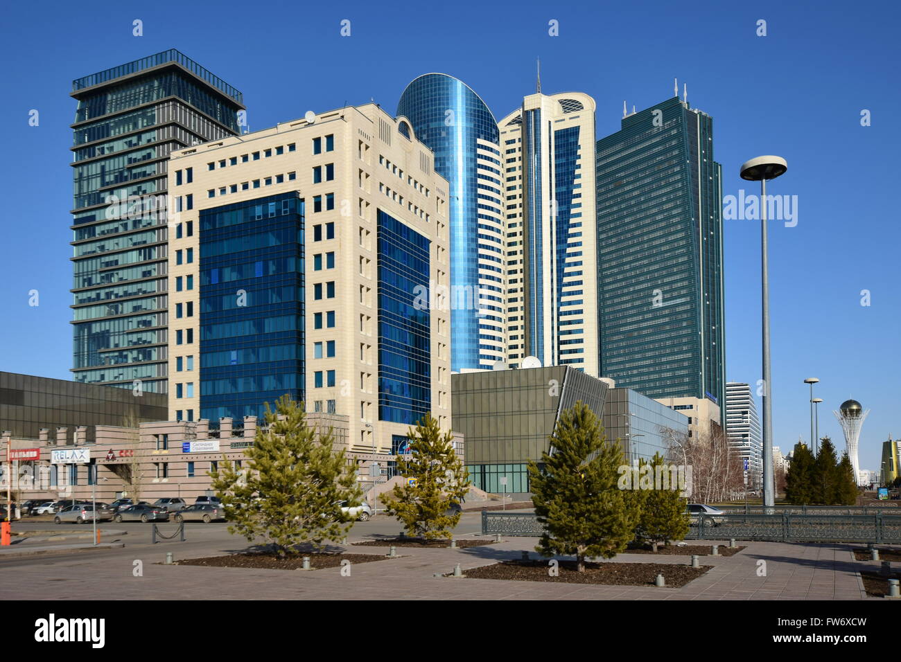 A street view with modern buildings in Astana, capital of Kazakhstan ...