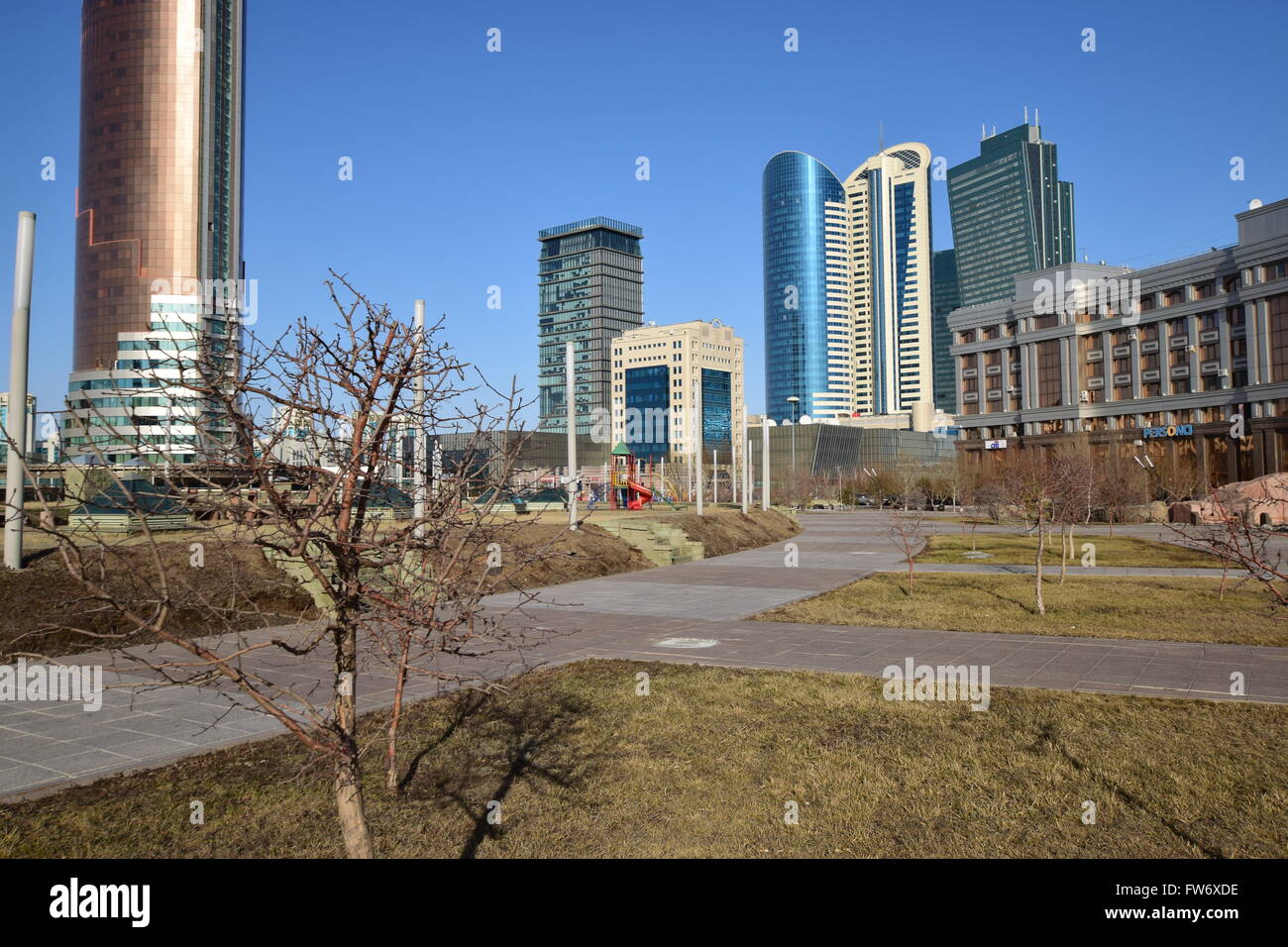 Street view with modern buildings in Astana, capital of Kazakhstan ...