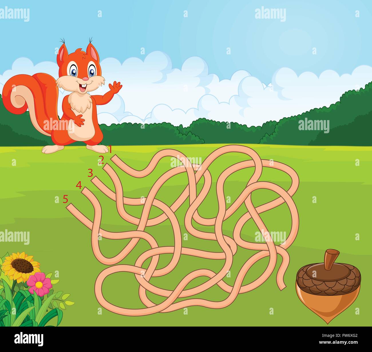 Help squirrel to find way to pine cone in the maze game Stock Vector ...