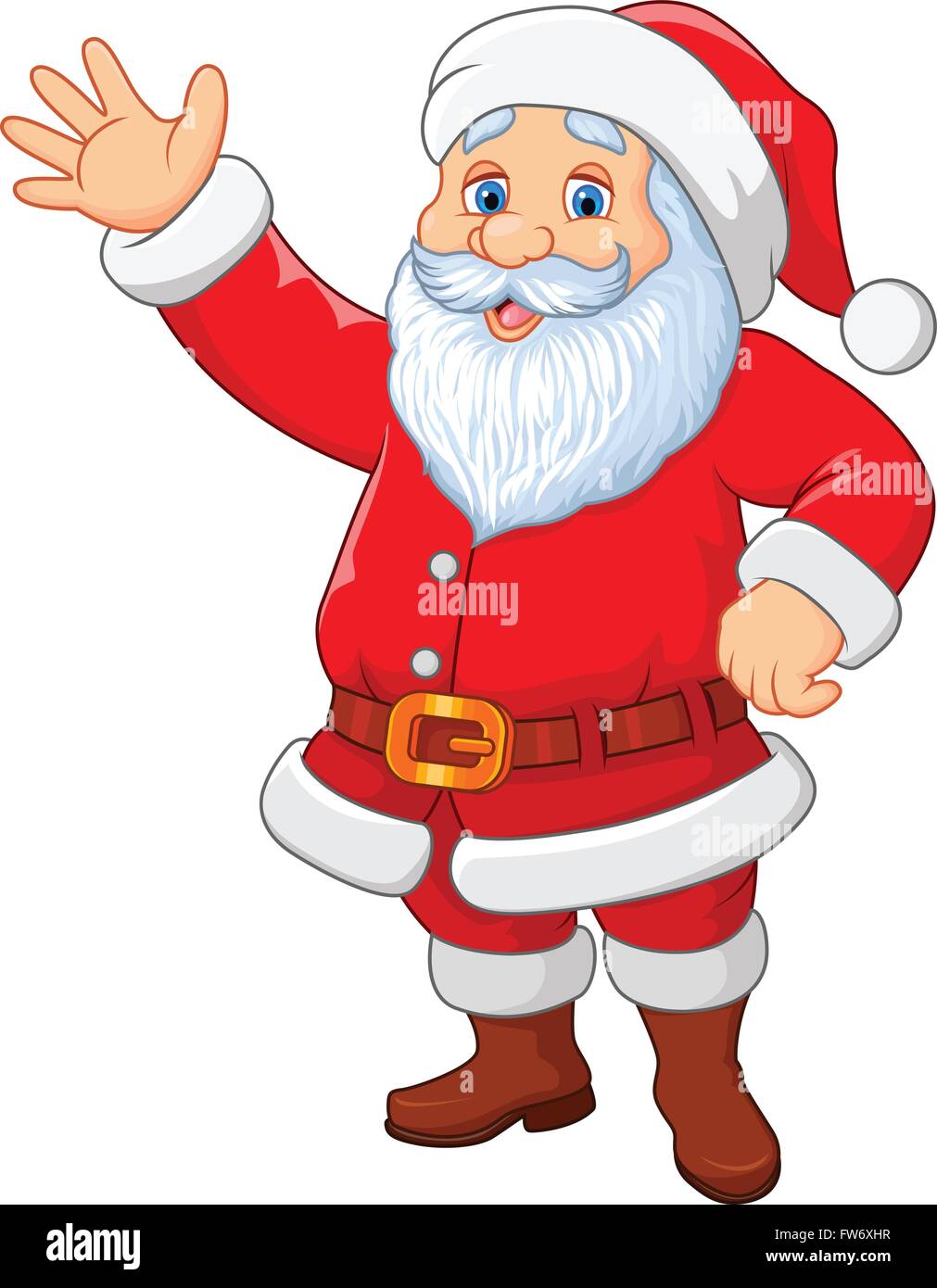 Cartoon funny Santa waving hand isolated on white background Stock ...