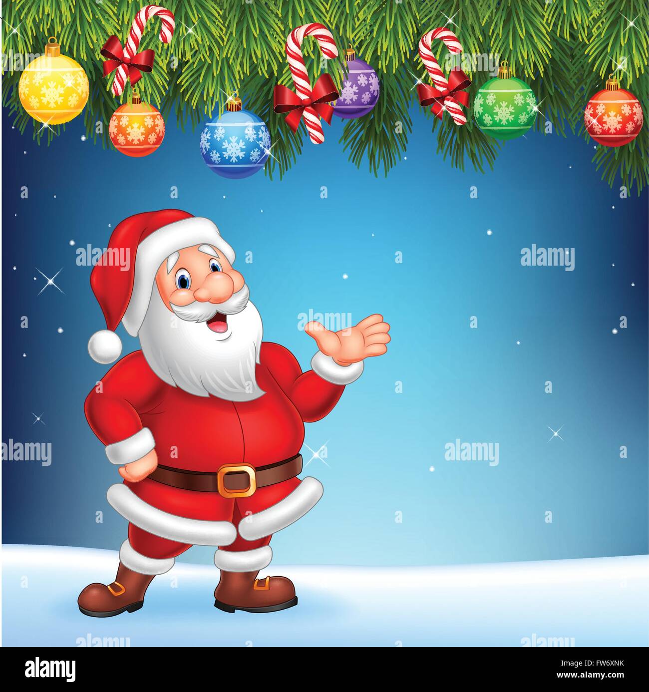 Cartoon Santa Claus waving hand with Christmas decoration Stock Vector ...