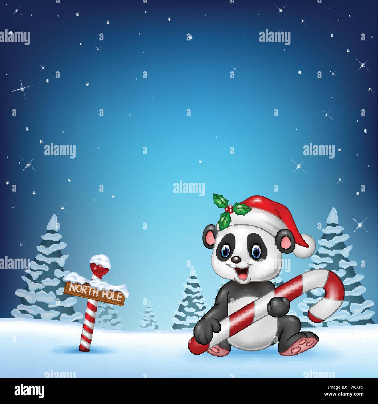 Cartoon funny panda sitting with a north pole wooden sign Stock Vector ...