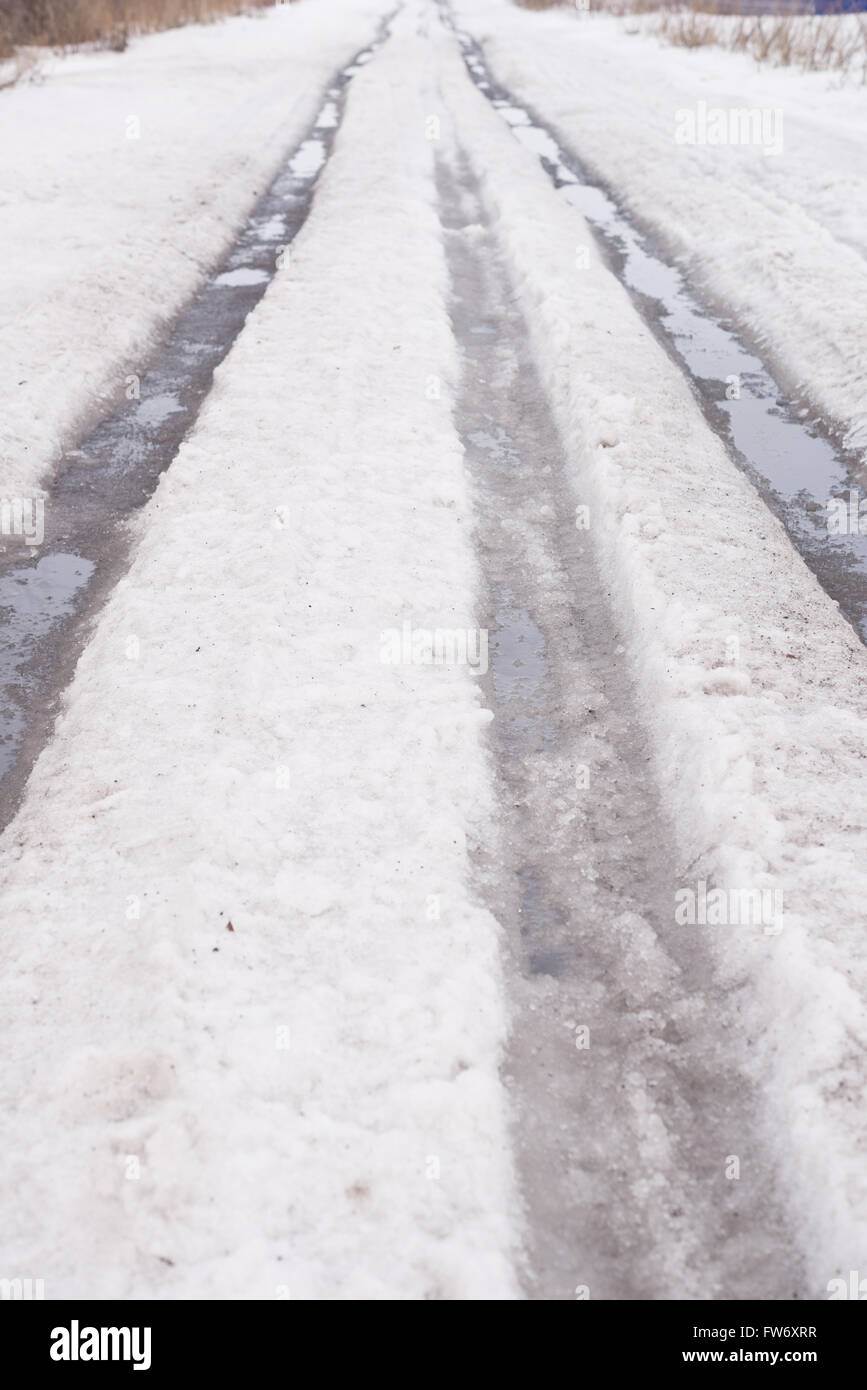 spring road with snow and water Stock Photo - Alamy
