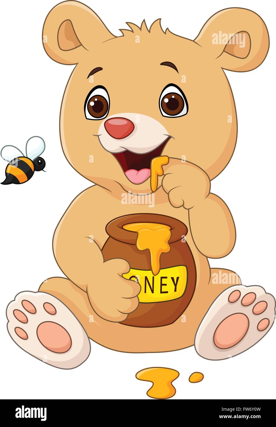 Cartoon funny baby bear holding honey pot isolated on white background ...