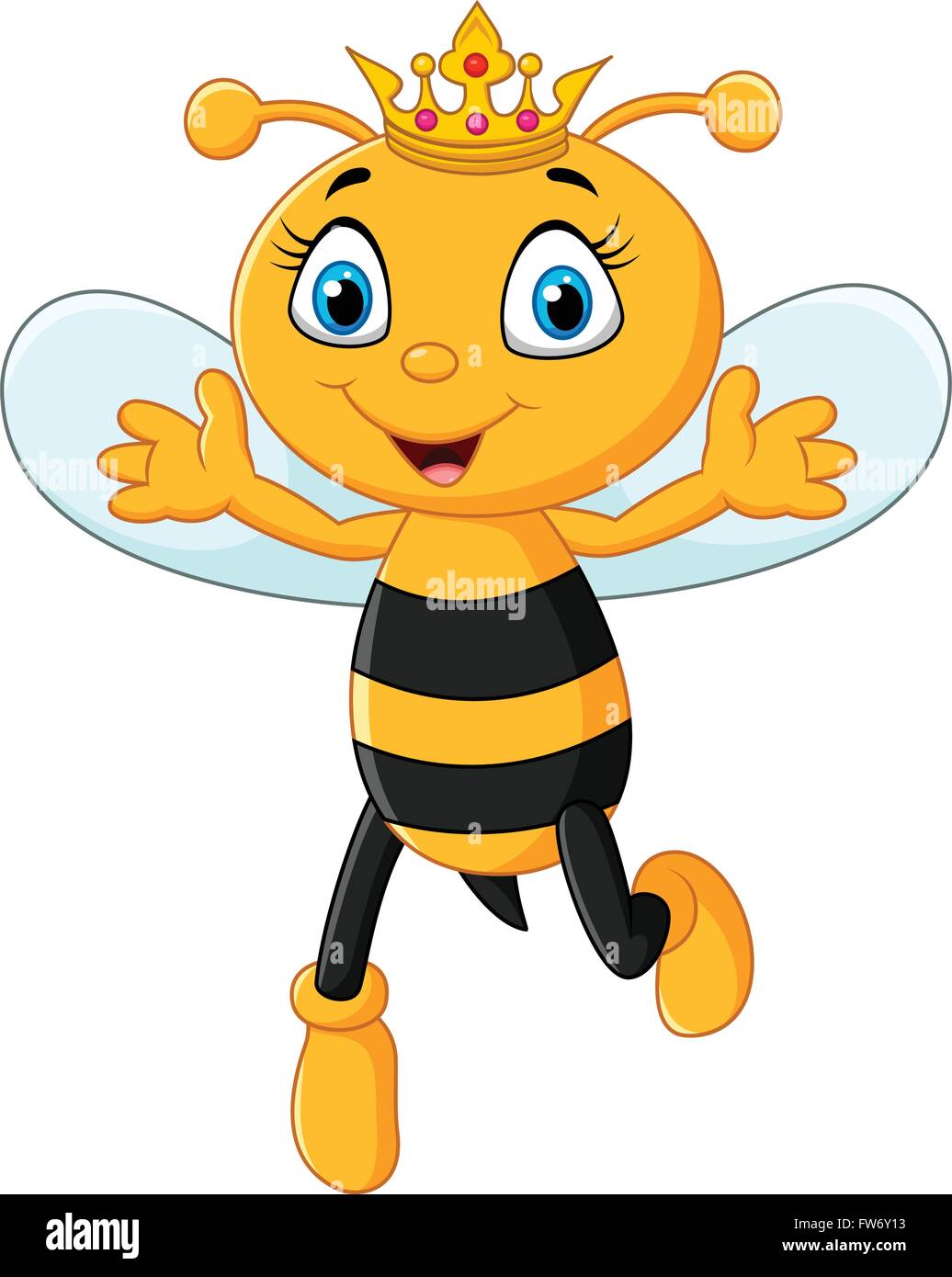 Cute queen bee hand's up isolated on white background Stock Vector ...