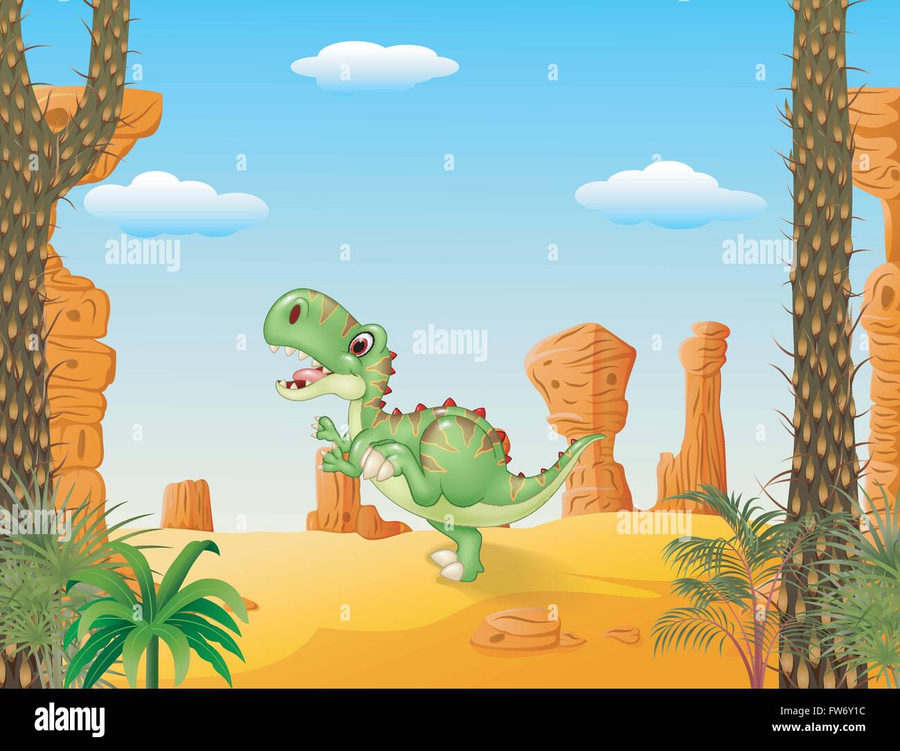 Cute tyrannosaurus running with the desert background Stock Vector ...