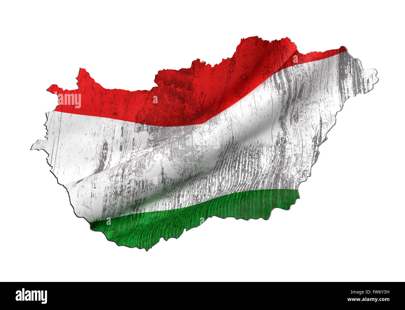 3d rendering of Hungary map and dirty flag on white background Stock ...