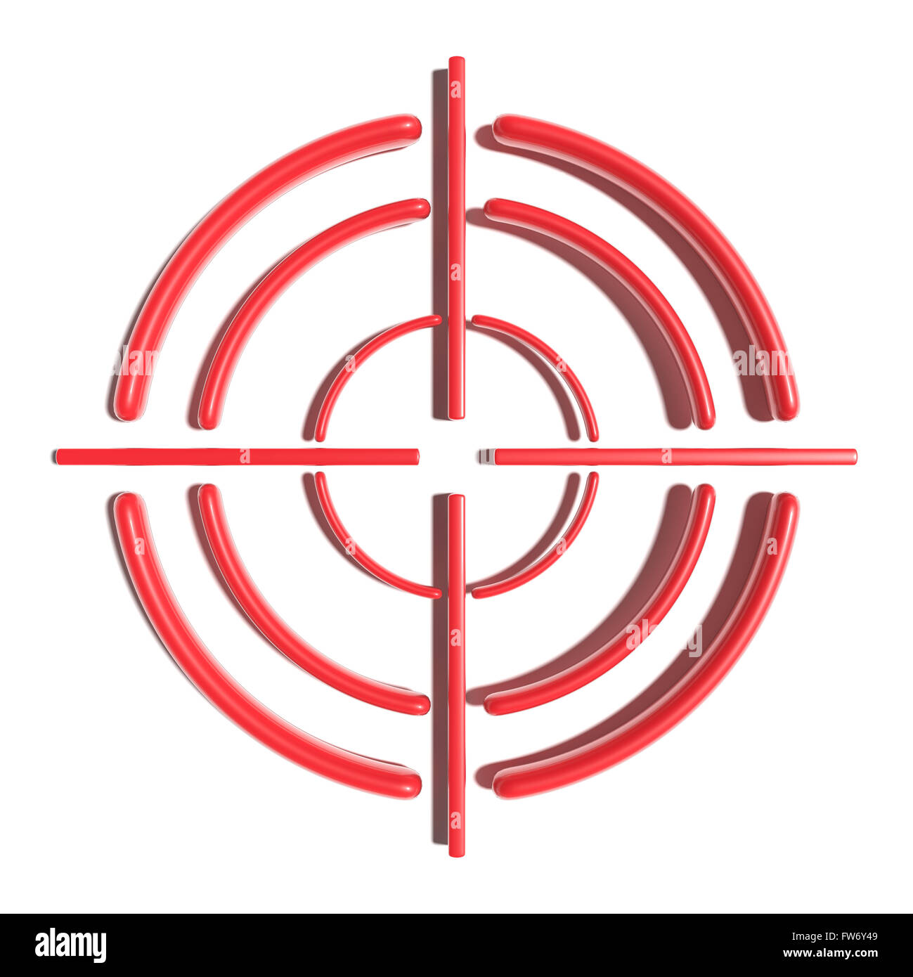 3d rendering of a red concentric sight with shadow on white background ...