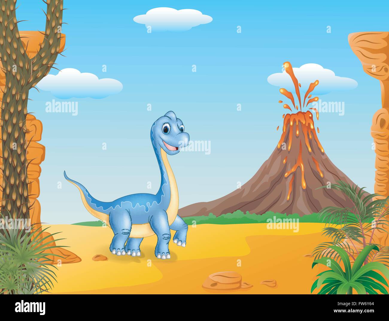 Cute dinosaur posing with the prehistoric background Stock Vector Image ...