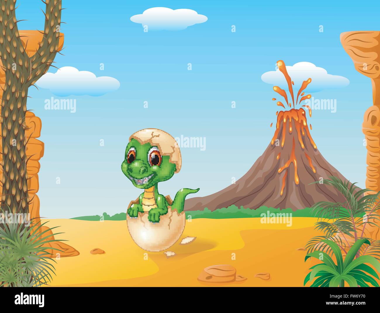 Cute dinosaur cartoon volcano landscape hi-res stock photography and ...