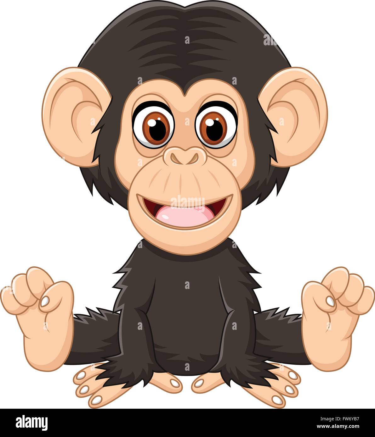 Cartoon funny baby chimpanzee sitting isolated on white background ...