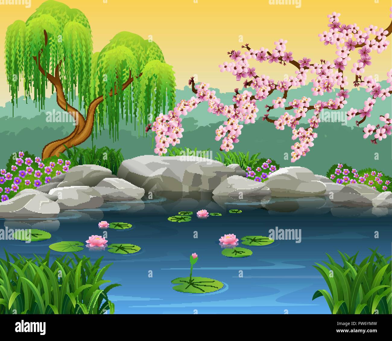 Illustration of beautiful river background Stock Vector Image & Art - Alamy