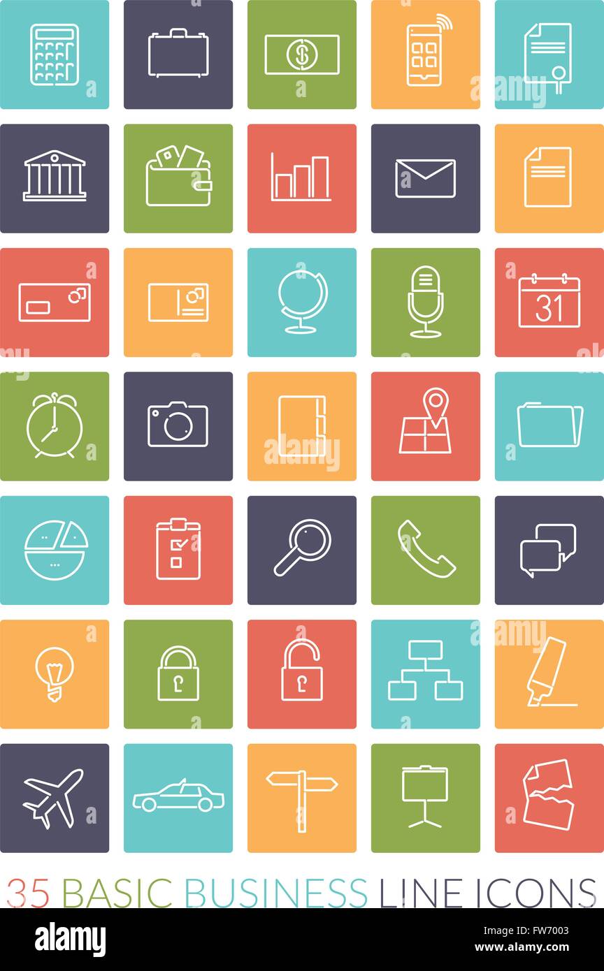 Basic Business And Office Line icons Collection, negative in colored ...