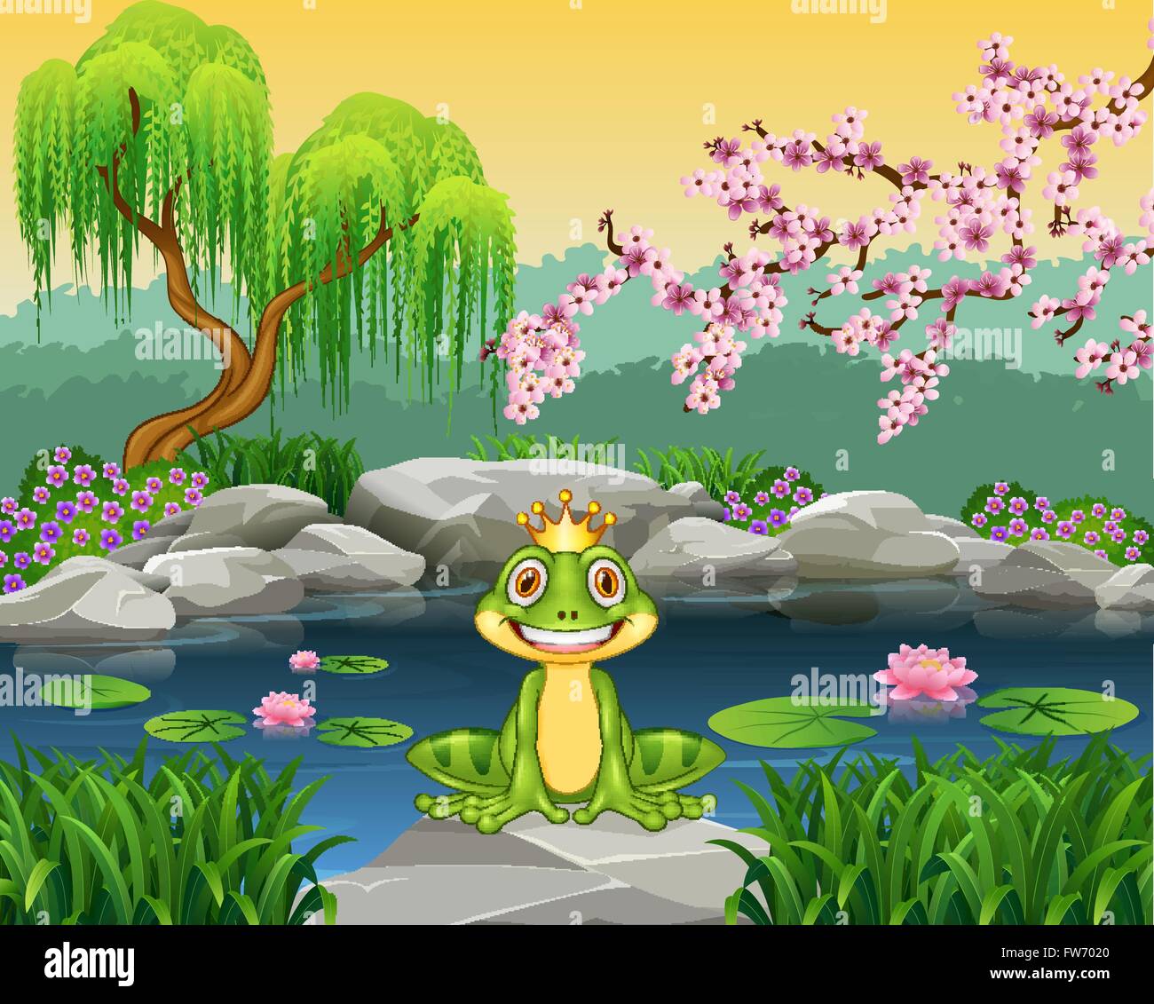 Cute little frog sitting on the rock Stock Vector Image & Art - Alamy