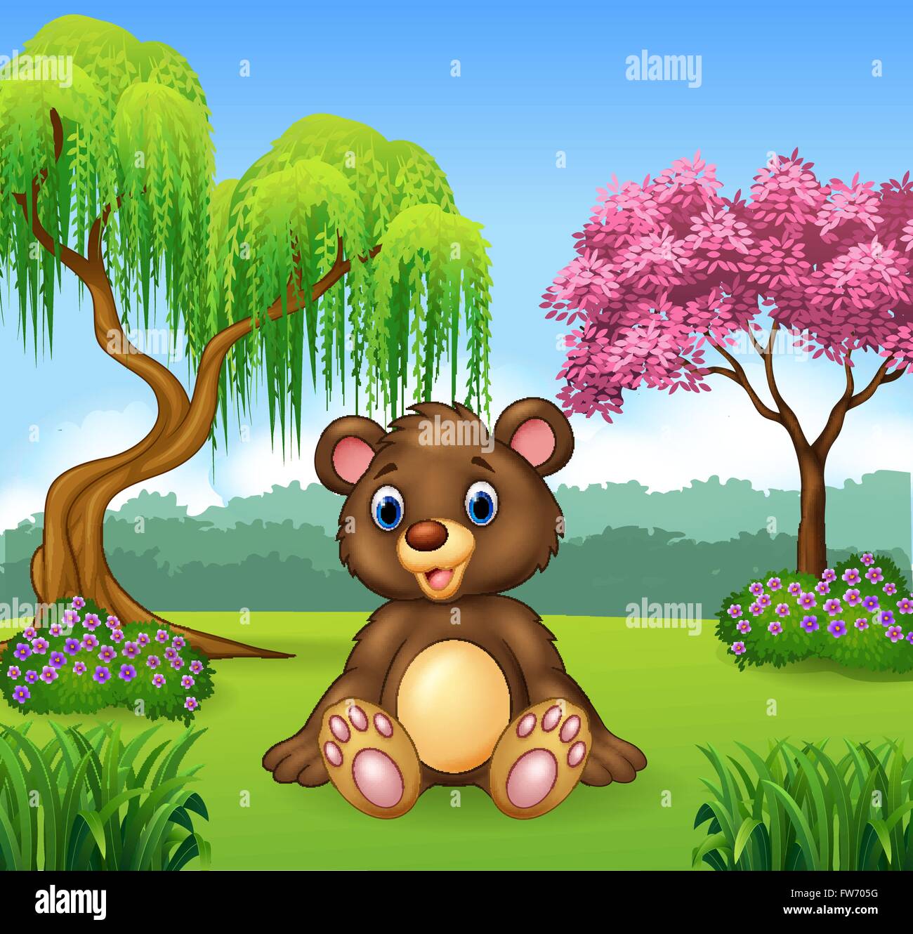 Cute funny bear sitting in the jungle Stock Vector Image & Art - Alamy
